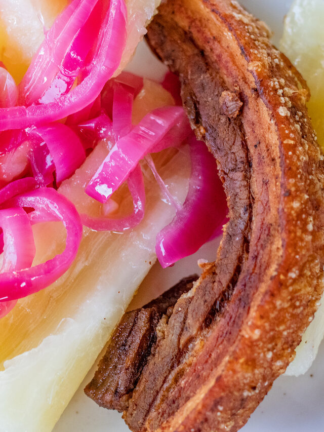 CHICHARRONES (Dominican Fried Pork Belly w/ Yuca and Onion Relish ...